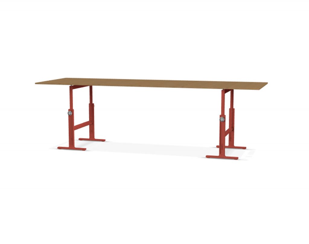 Brut Table Base Cast Iron Red / Tabletop In Veneered Oak - 2nd Floor